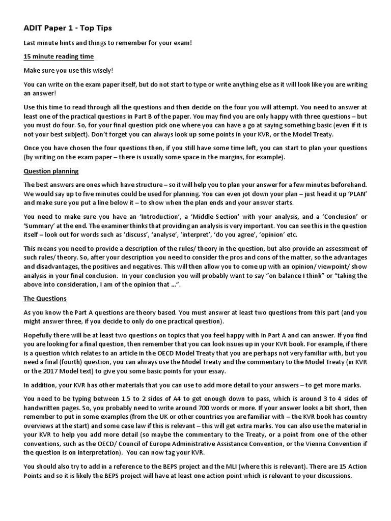 ADIT Paper 1 Top Tips: 15 Minute Reading Time | PDF