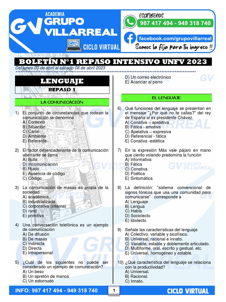 Boletin N°1 Repaso Intensivo 2023 | PDF | La metamorfosis | Aldea