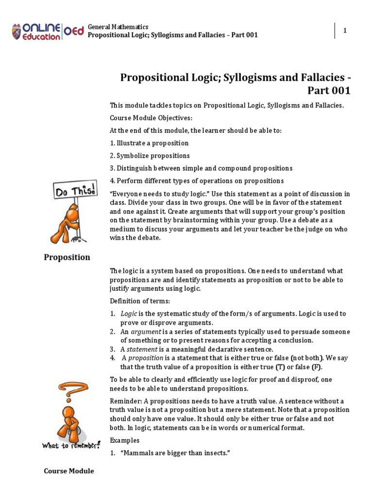 Week 016-017-Module Key Concepts of Propositional Logic Syllogisms and Fallacies - Part 001 ...