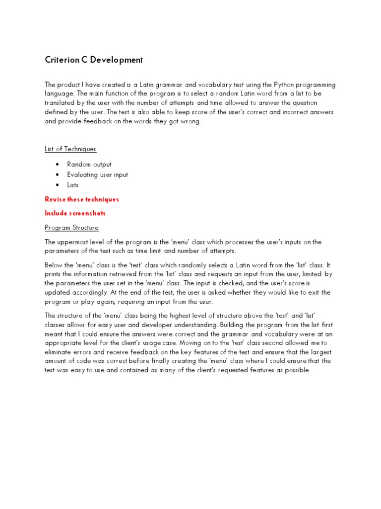 Crit C Development | PDF | Parameter (Computer Programming) | Feedback Crit C Development | PDF | Parameter (Computer Programming) | Feedback