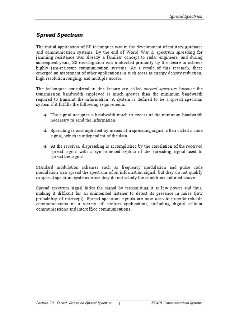 Spread Spectrum for Engineers | PDF | Modulation | Channel Access Method