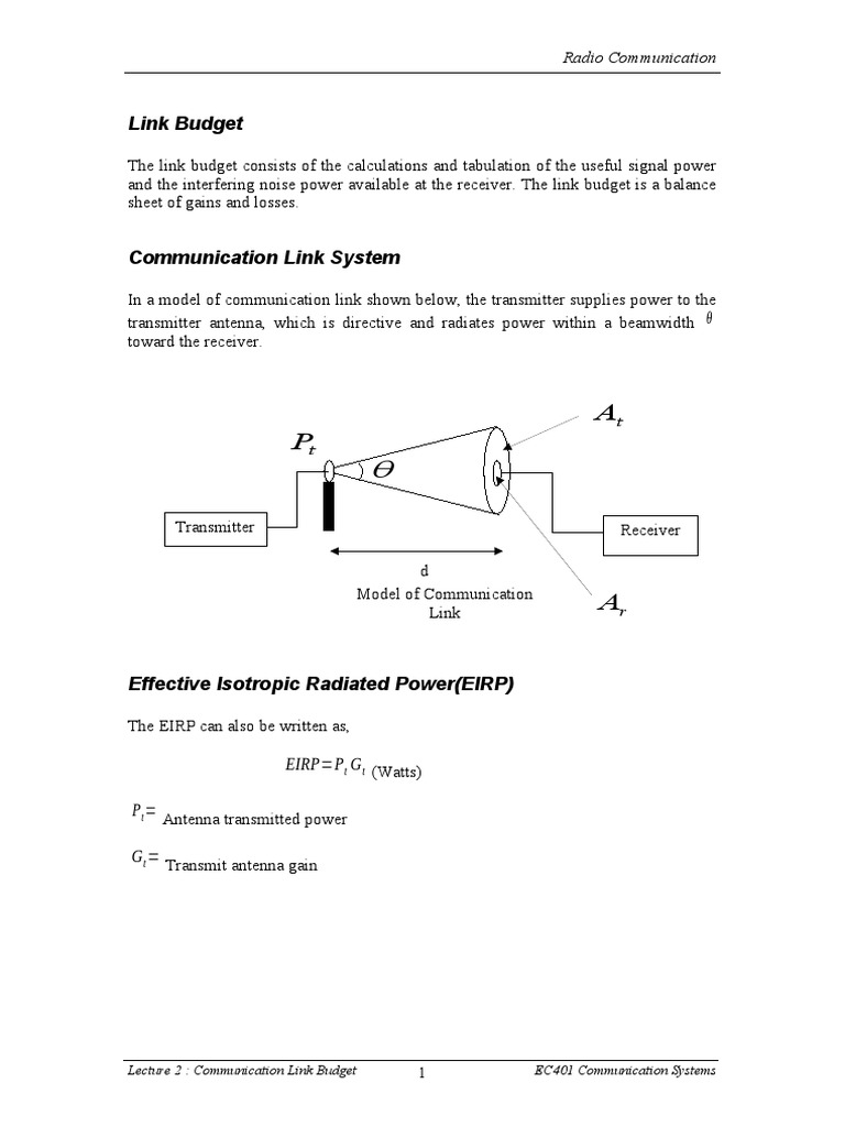 Communication Link Budget | PDF | Antenna (Radio) | Electromagnetic ...