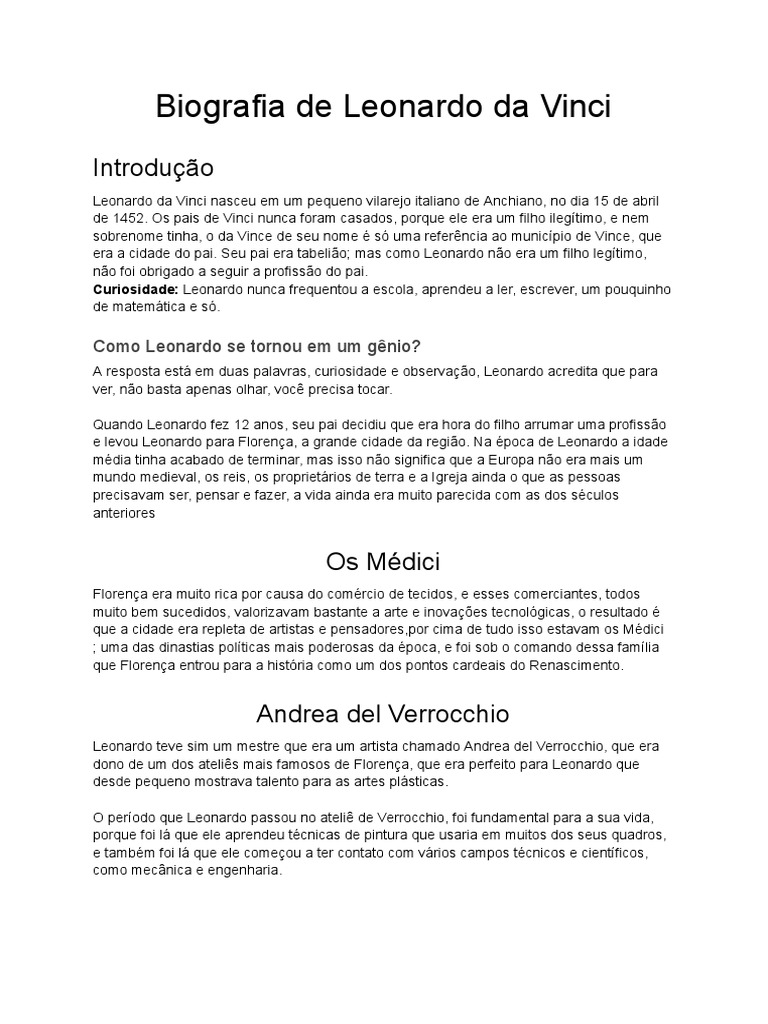 Biografia de Leonardo Da Vinci | PDF | Leonardo da Vinci