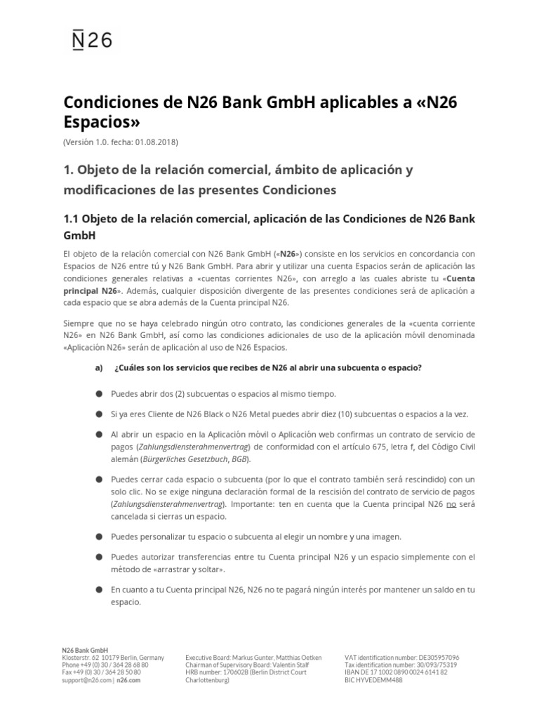 Condiciones de N26 Bank GMBH Aplicables A N26 Espacios | PDF | Justicia | Crimen y violencia