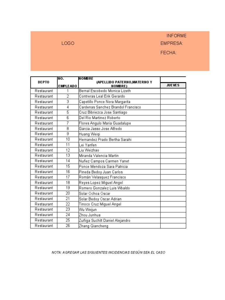 Informe de Incidencias de Nómina Logo Empresa: Fecha | PDF