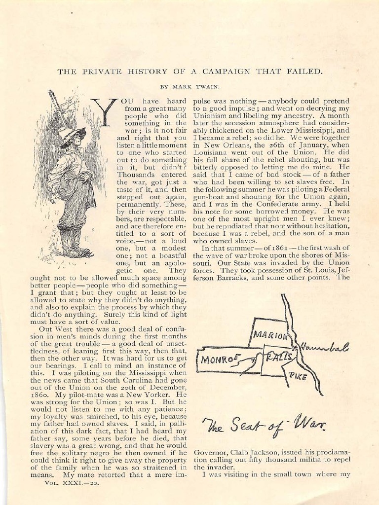 The Private History of A Campaign That Failed - Mark Twain | PDF