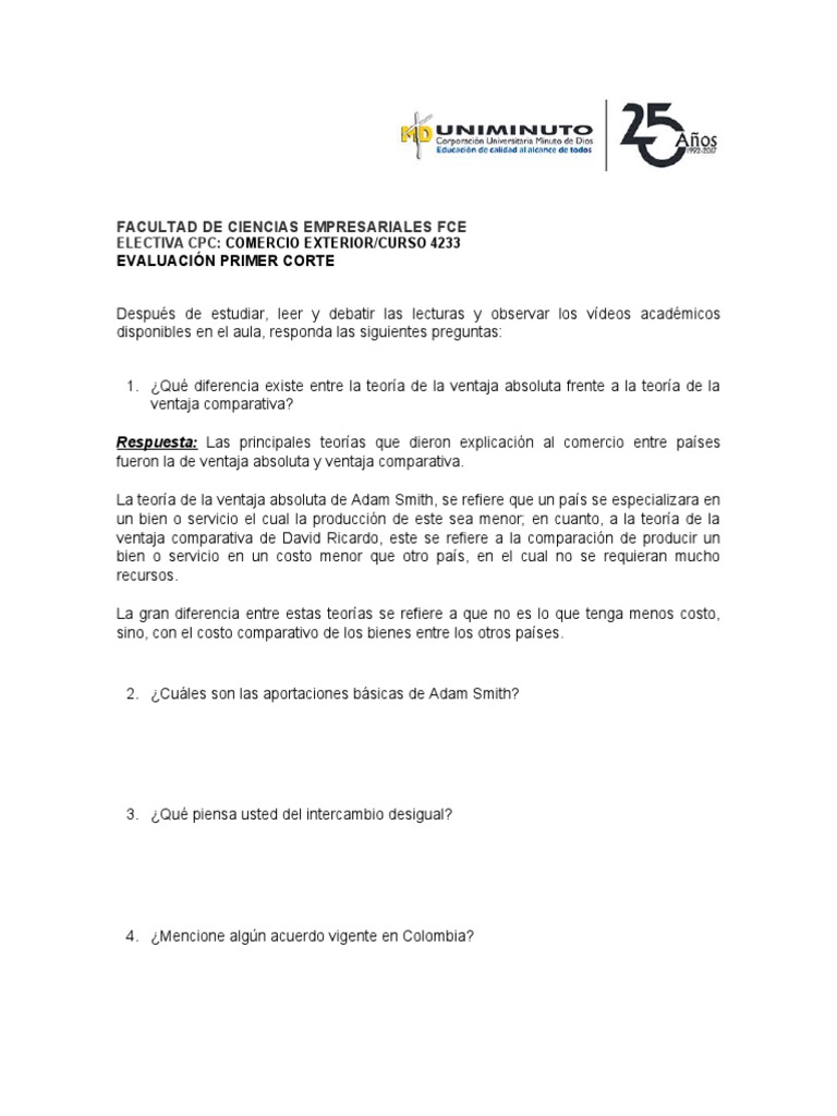 Evaluación Primer Corte | PDF