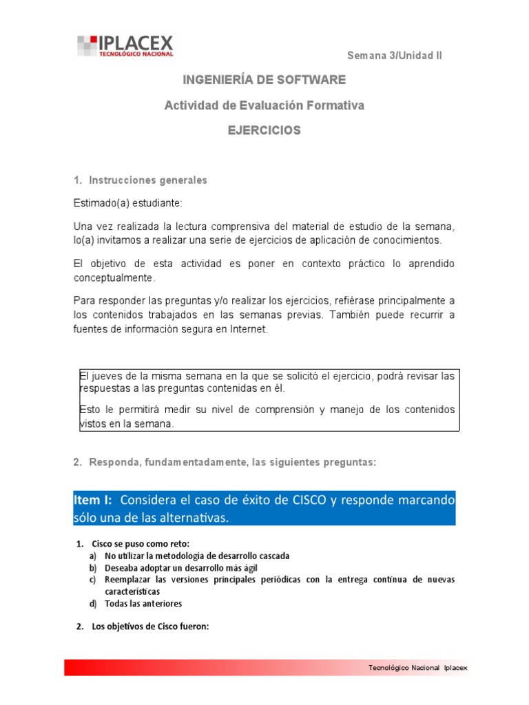 Ingeniería de Software Actividad de Evaluación Formativa Ejercicios | PDF | Software