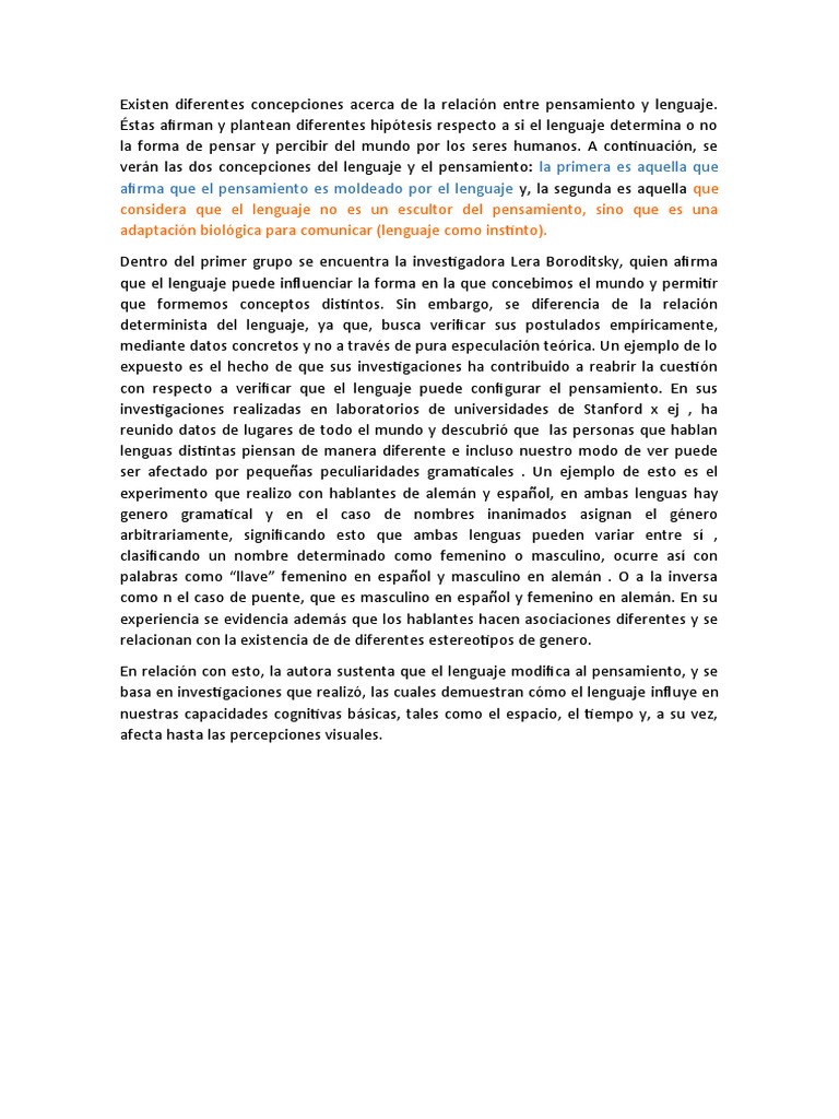 La influencia del lenguaje en el pensamiento: dos concepciones ...