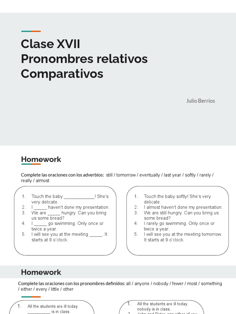 Clase XVII Pronombres Relativos Comparativos y Superlativos | PDF ...