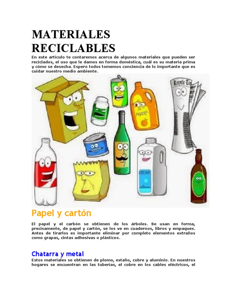 Materiales Reciclables | PDF | Residuos | Reciclaje