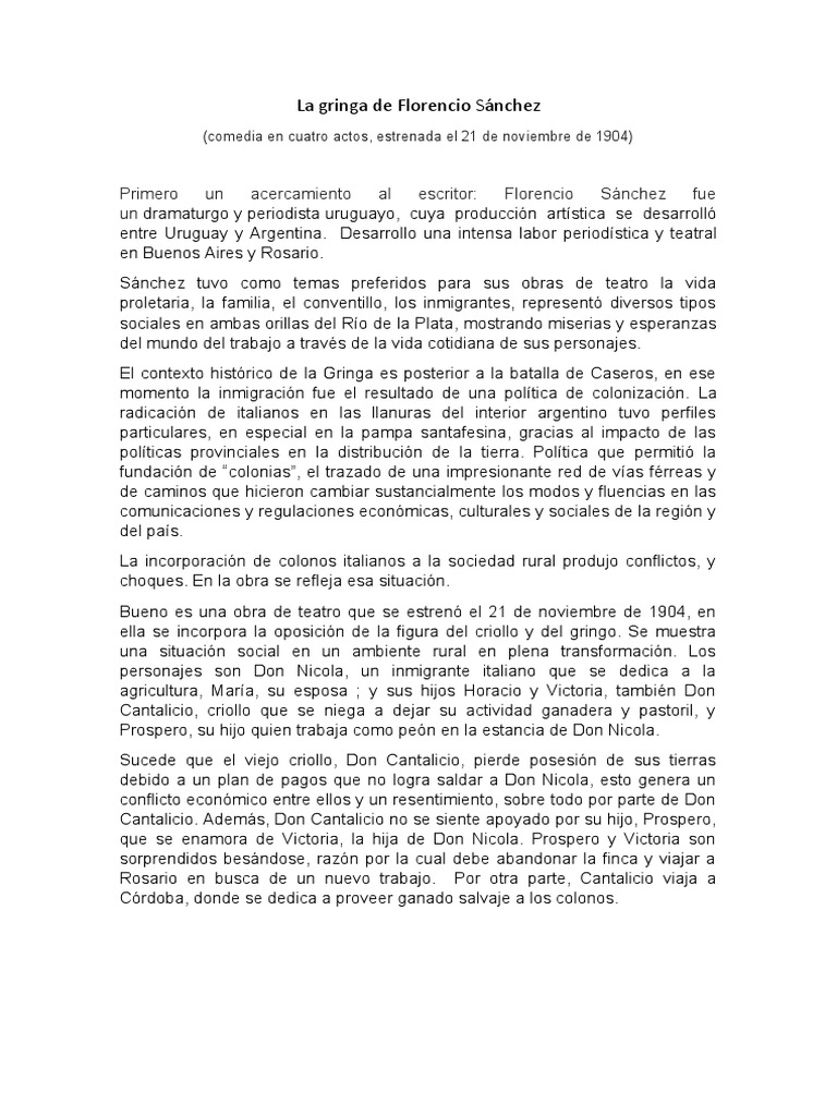 La Gringa de Florencio Sánchez | PDF