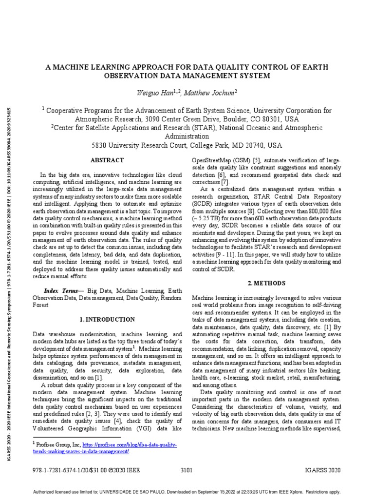 A Machine Learning Approach For Data Quality Control of Earth ...