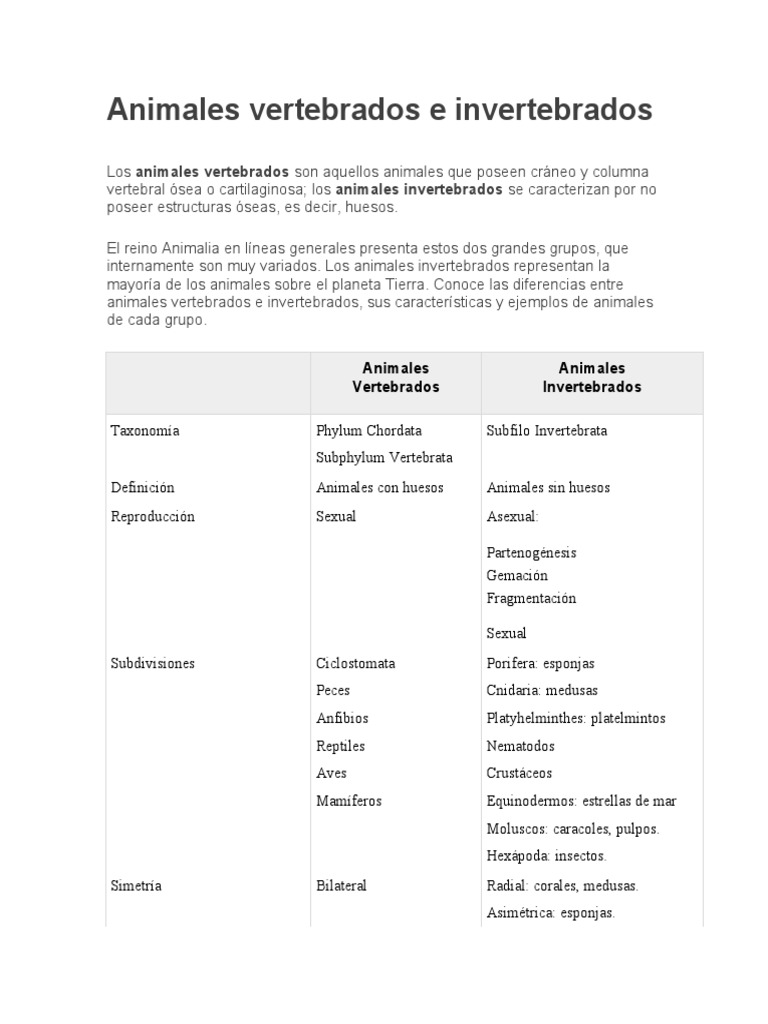 Animales Vertebrados Animales Invertebrados | PDF | Vertebrados ...