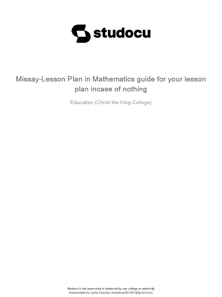 Missay Lesson Plan in Mathematics Guide For Your Lesson Plan Incase of ...