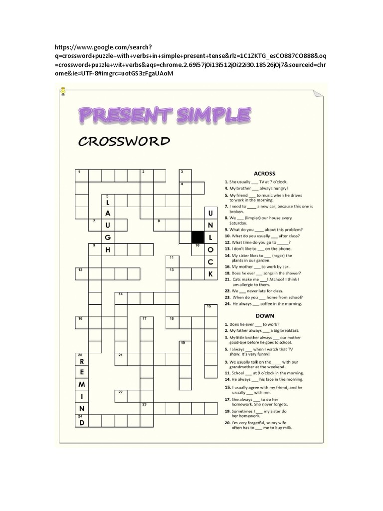 Cross Words Simple Present Tense Octavo and Septimo | PDF