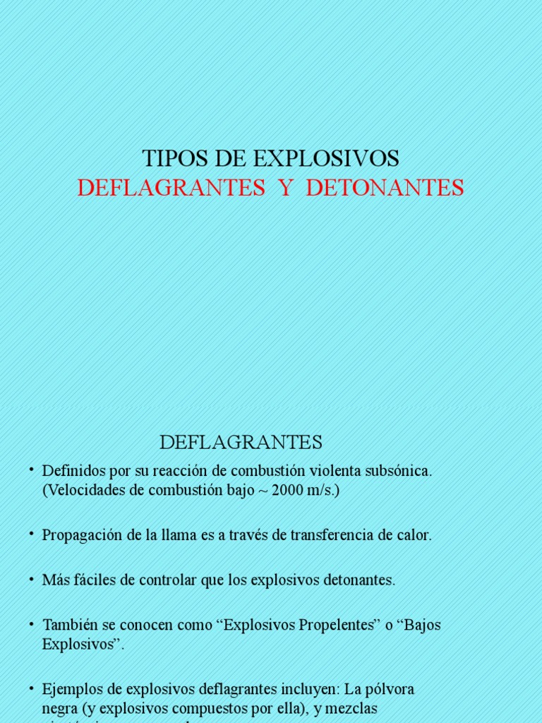 Tipos de Explosivos: Deflagrantes Y Detonantes | PDF | Química | Materiales