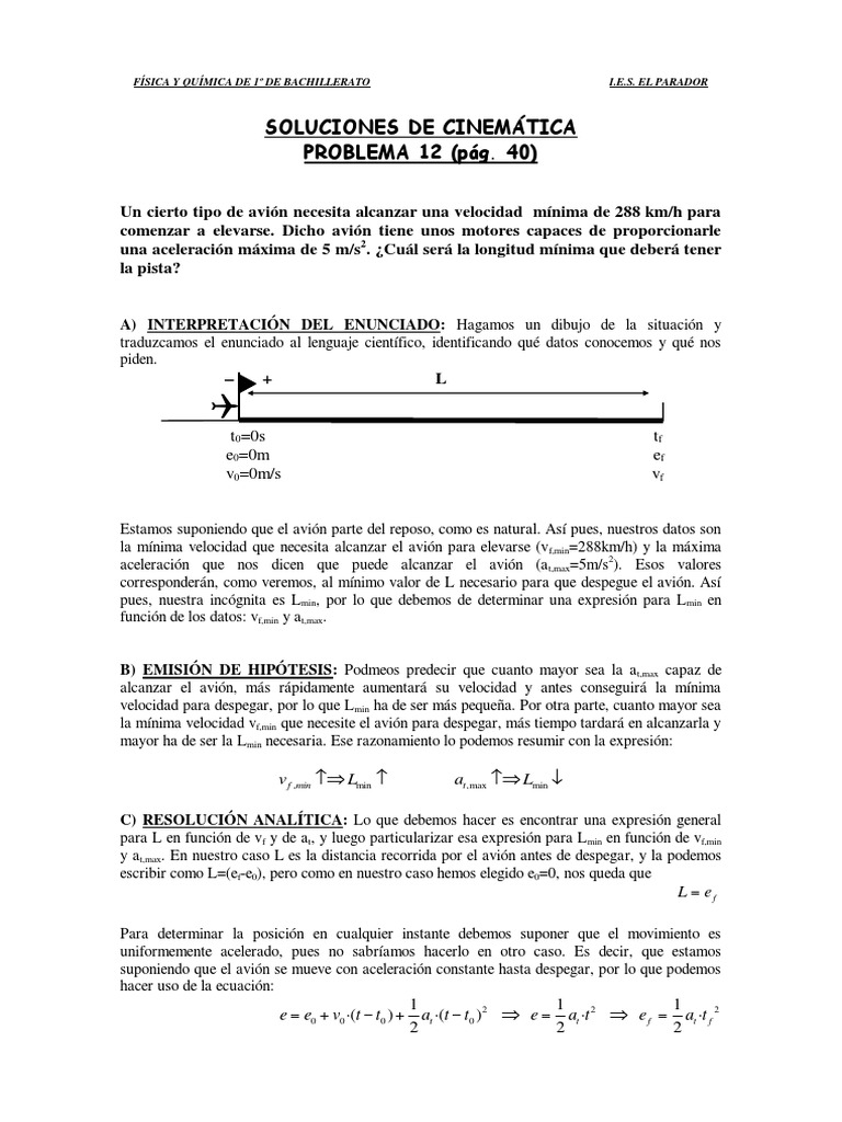 Soluciones de Cinemática PROBLEMA 12 (Pág. 40) | PDF | Quitarse | Avión