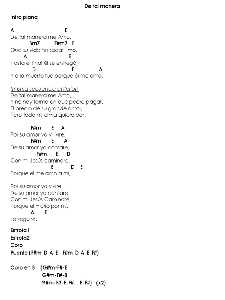 Letra de "De Tal Manera" - Canción Cristiana | PDF | Poesía