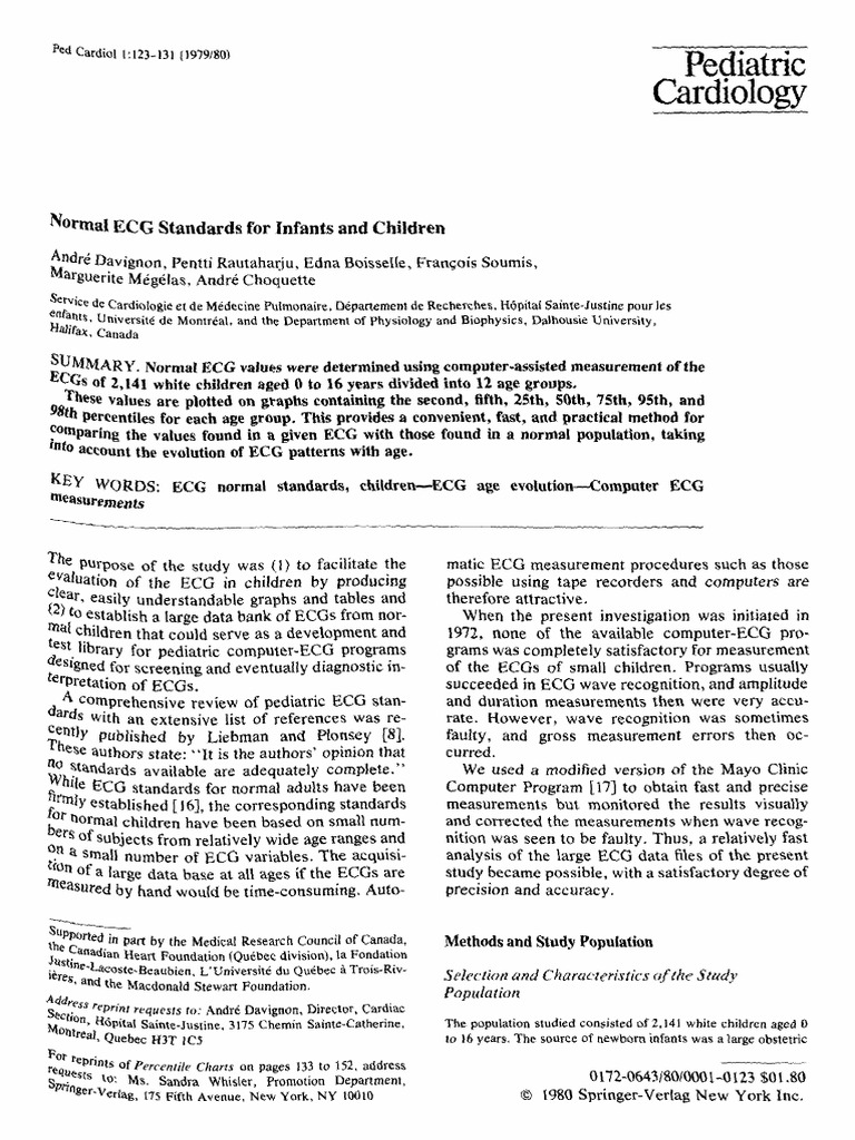 Pediatric Cardiology: Normal ECG Standards For Infants and Children ...