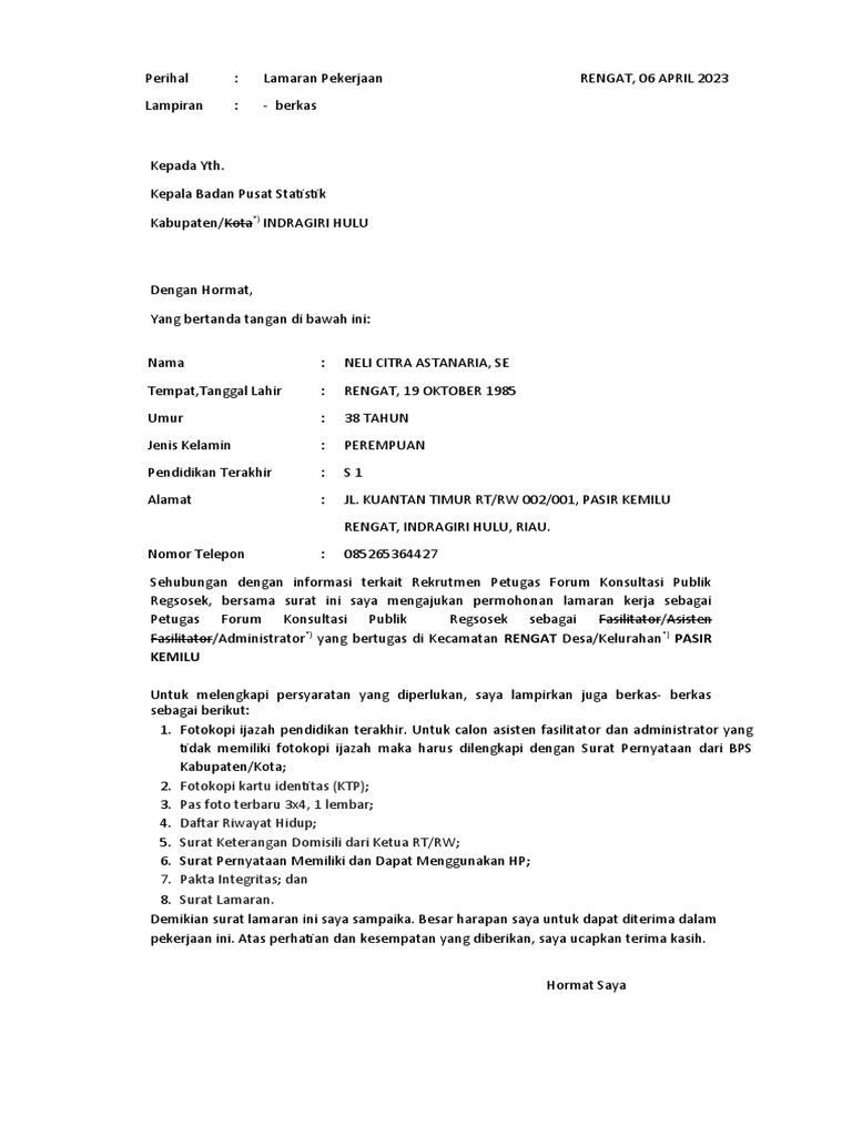 Format Surat Lamaran Pekerjaan | PDF