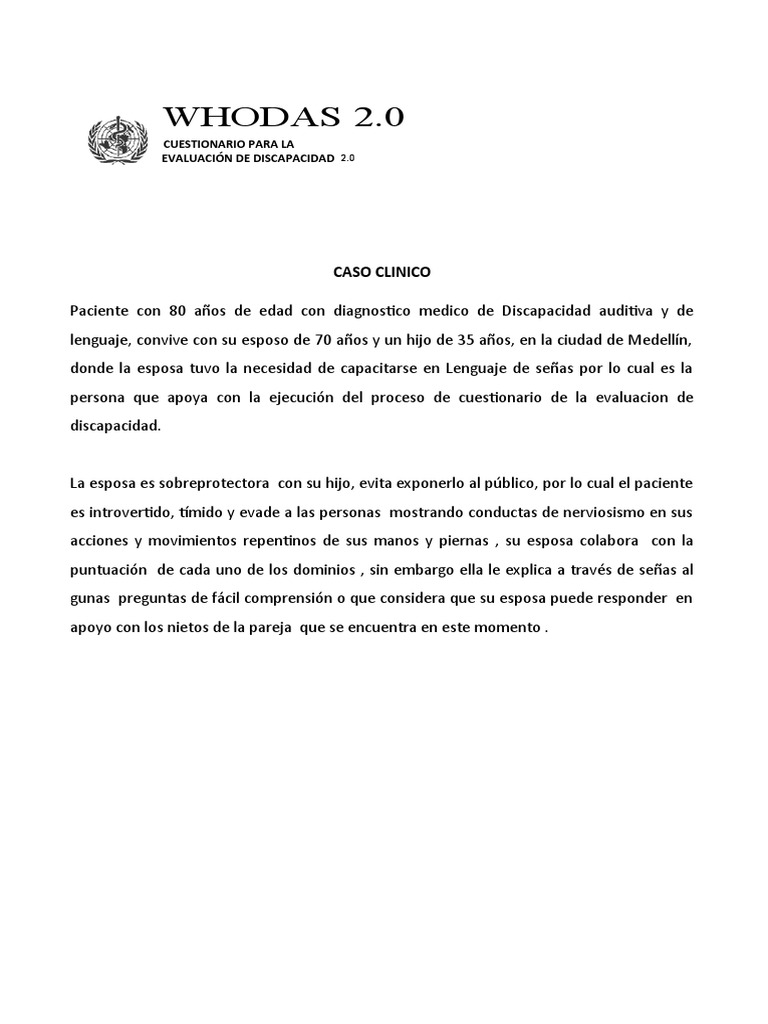 Whodas 2.0 Actividad Cuestionario | PDF | Medicina CLINICA