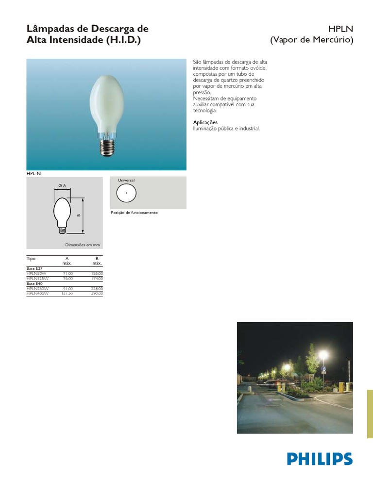 Philips-Lampadas HPLN (Vapor de Mercurio) | PDF | Ciências Físicas ...
