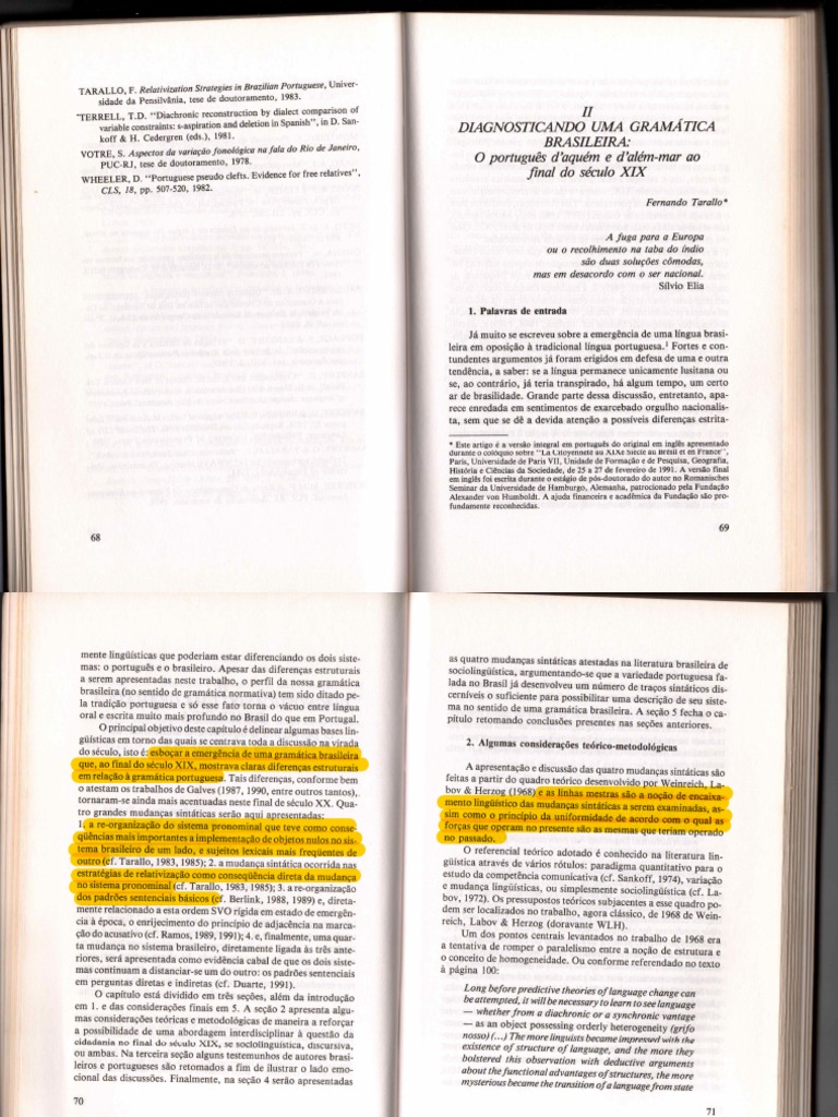 Diagnosticando Uma Gramática D Aquem e Dalem Mar | PDF