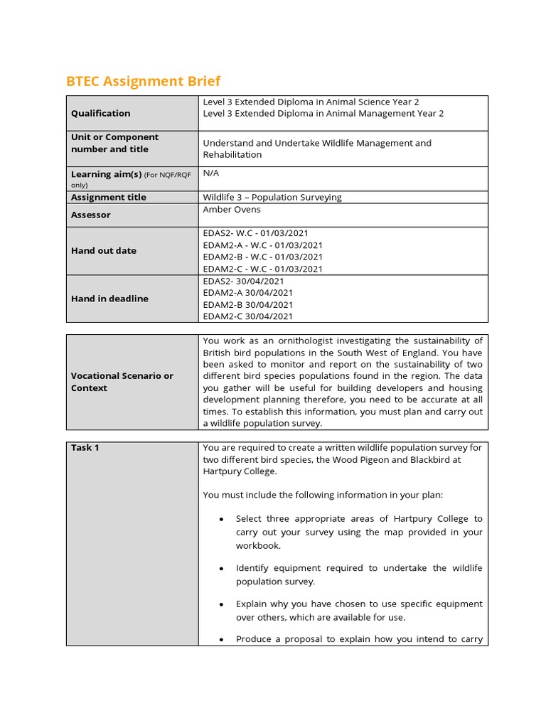 BTEC Assignment Brief: Qualification Unit or Component Number and Title Learning Aim(s ...