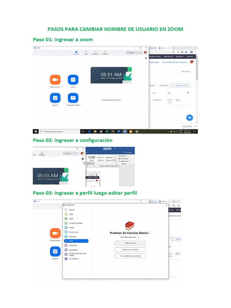 00 PASOS PARA CAMBIAR NOMBRE DE USUARIO EN ZOOM II | PDF