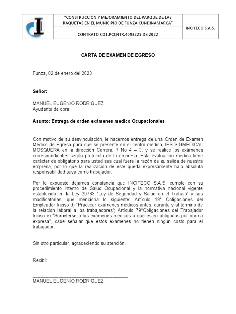 Carta de Examen de Egreso | PDF