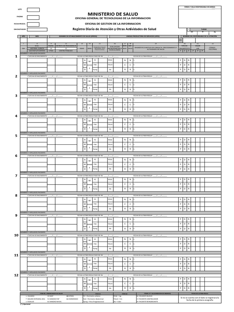 Ministerio de Salud: Registro Diario de Atención y Otras Actividades de ...