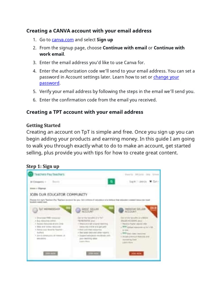 Canva and TPT Sign Up Cheat Sheet | PDF | Science | Psychology