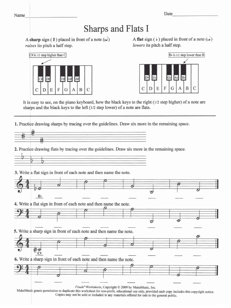 Sharps, Flats and Naturals Worksheet Set | PDF