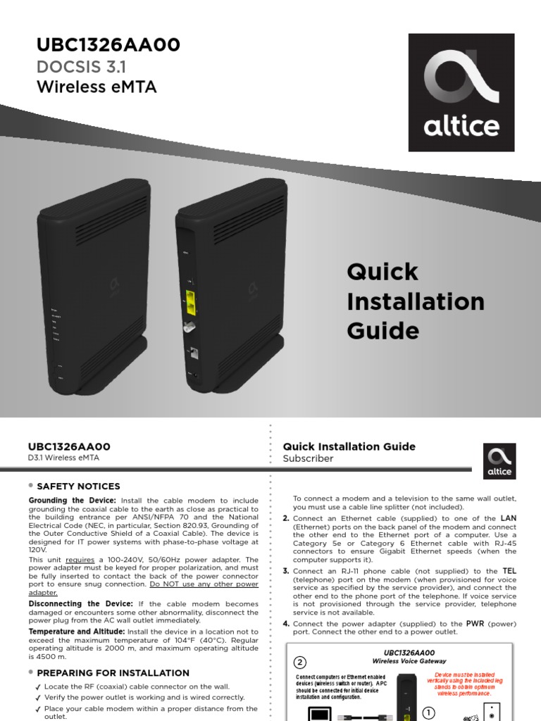 UBC1326AA00 Wireless eMTA Installation Guide | PDF | Cable Television ...