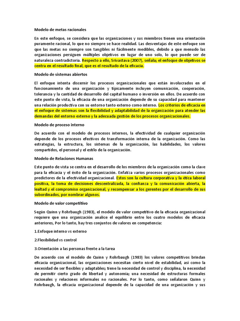 Modelos de efectividad organizacional: Enfoque de metas racionales ...