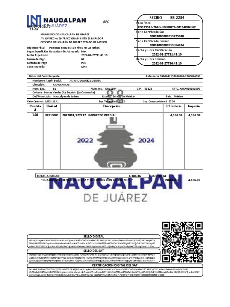Boleta Predial Naucalpan 2022 | PDF