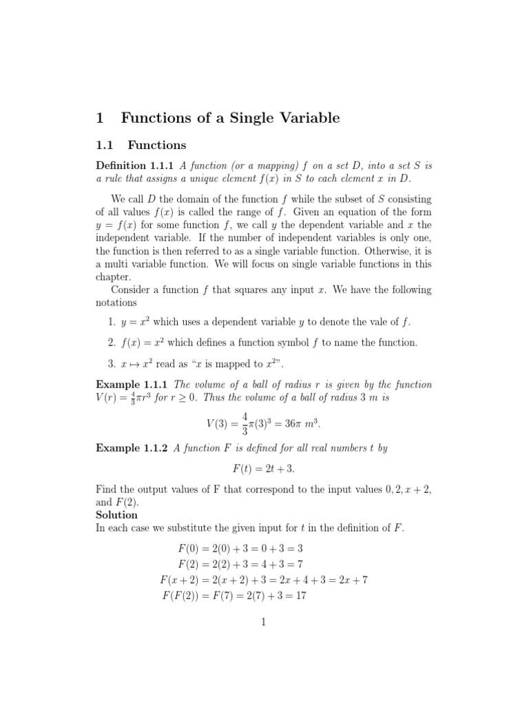 1 Functions of A Single Variable | PDF | Trigonometric Functions | Function (Mathematics)
