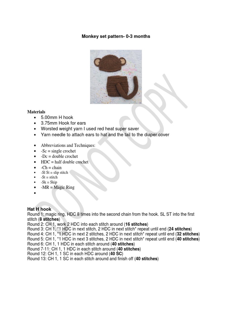 Monkey Set Pattern | PDF | Crochet | Woven Fabrics