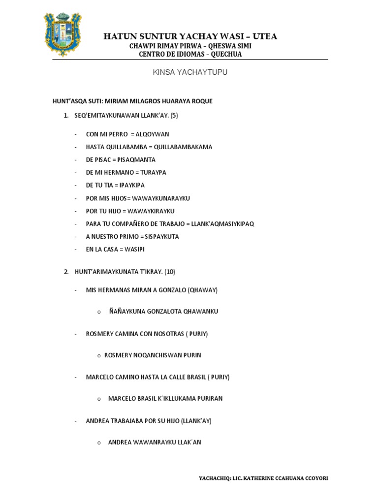 Practica 03 - Utea Marcadores Morfosintácticos - Quechua | PDF