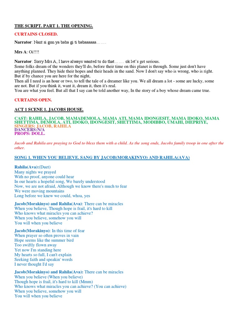 Curtains Musical Script: Act 1 Overview | PDF | Jacob | Dream