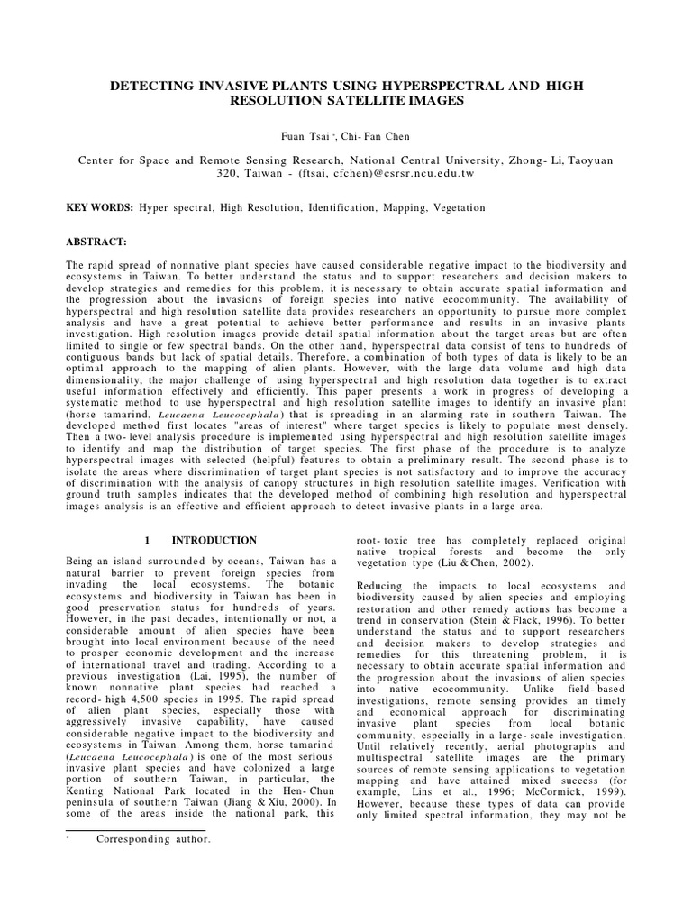 Detecting Invasive Plants Using Hyperspectral And High Resolution Satellite Images Pdf Image