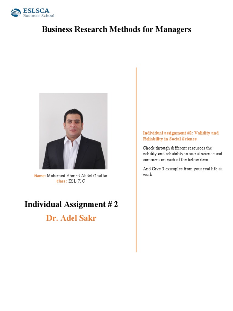 Business Research Methods For Managers: Dr. Adel Sakr | PDF | Validity (Statistics) | Methodology