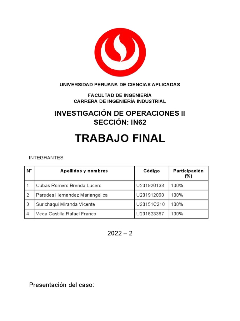 TF Iop Ii - 2022 | PDF | Demanda | Probabilidad