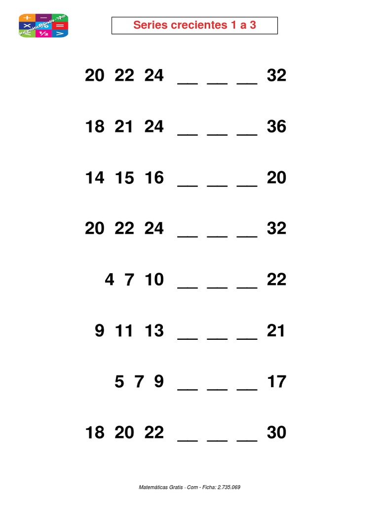 Series Crecientes 1 A 3: Matemáticas Gratis Com - Ficha: 2.735.069 | PDF