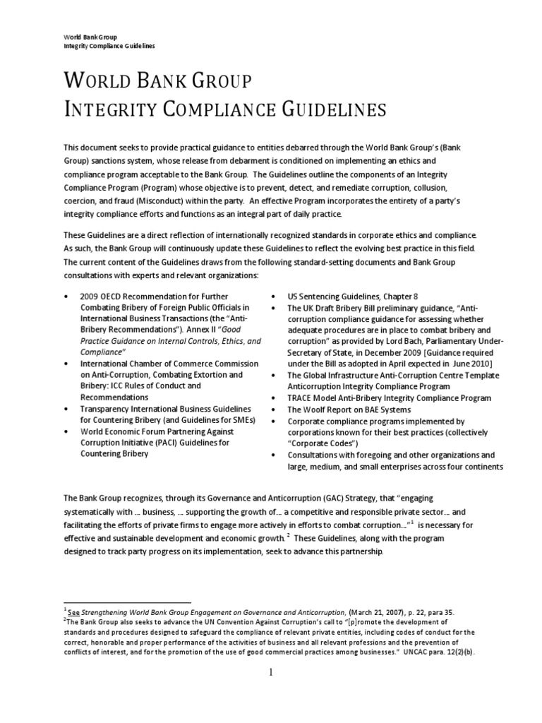 World Bank Integrity Compliance Guidelines | PDF | Bribery | Corruption