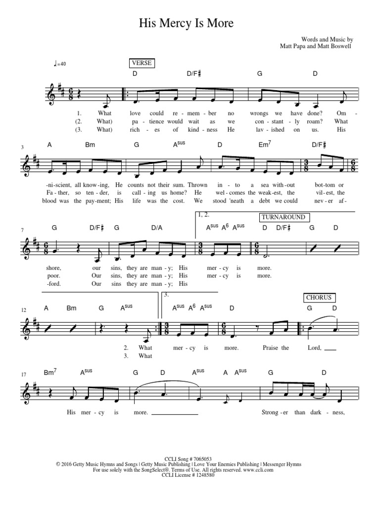 His Mercy Is More Lead Sheet in D | PDF