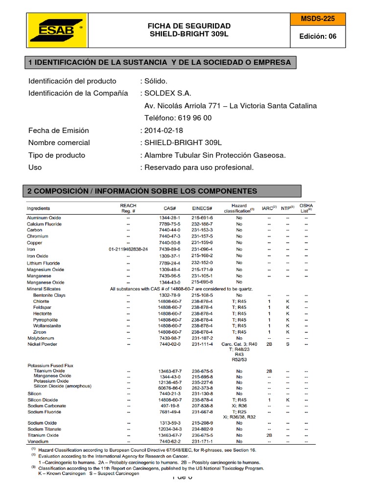 Ficha de Seguridad Shield-Bright 309L: MSDS-225 Edición: 06 | Descargar ...