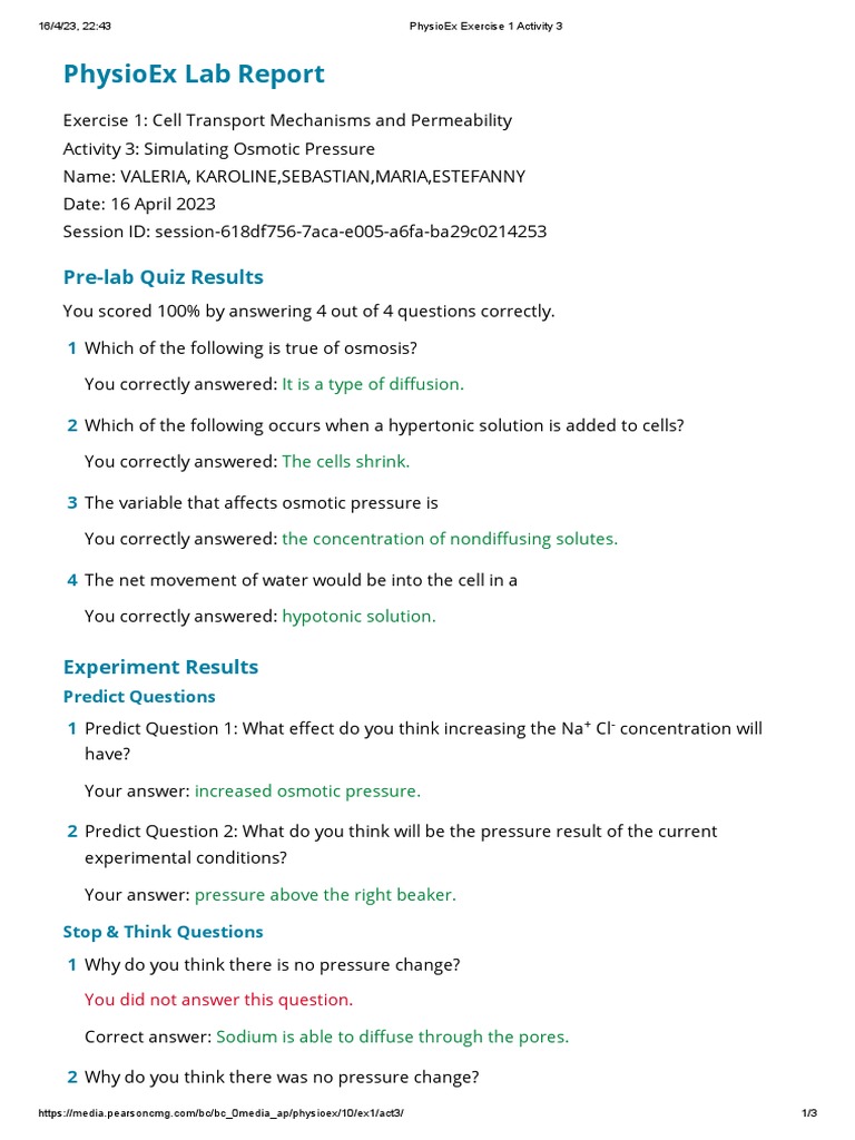 PhysioEx Exercise 1 Activity 3 | PDF | Osmosis | Chemical Engineering