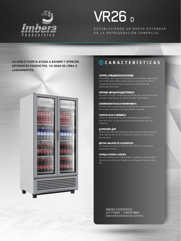 Imbera vr26 1010625 Refrigerador Vertical 2 Puertas Cristal Luz Led ...